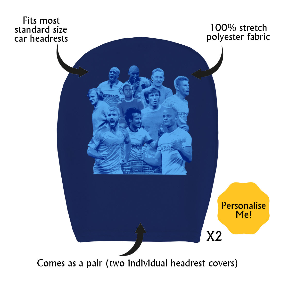 Manchester Blue Montage - Pack of 2 Car Seat Headrest Covers