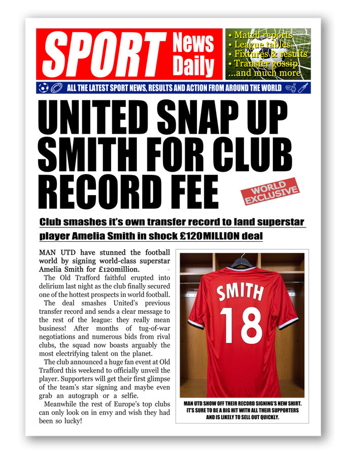 Personalised Manchester United Newspaper Style Poster Print For Footba