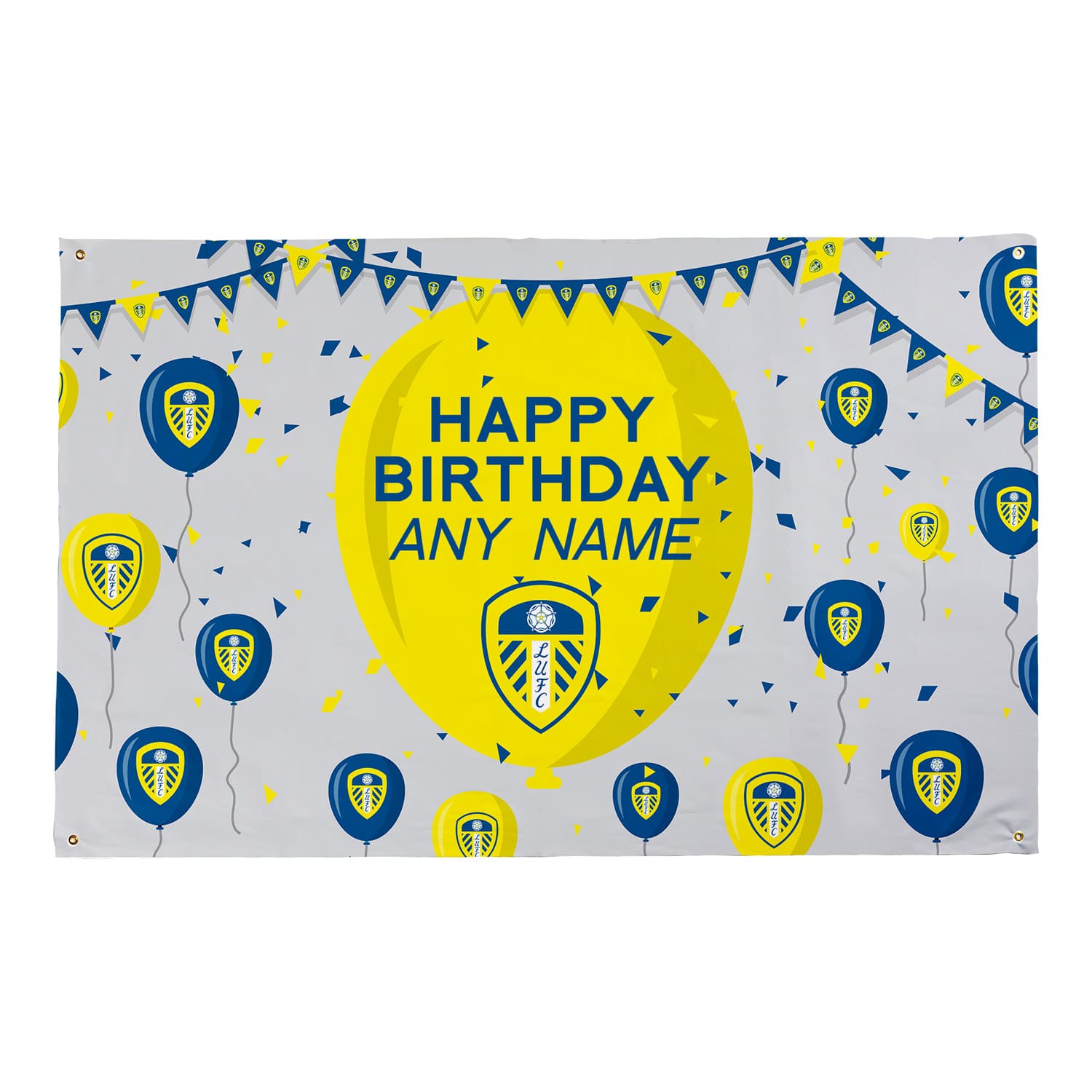 Leeds United Personalised Birthday Banner (5ft x 3ft, Balloons Design)