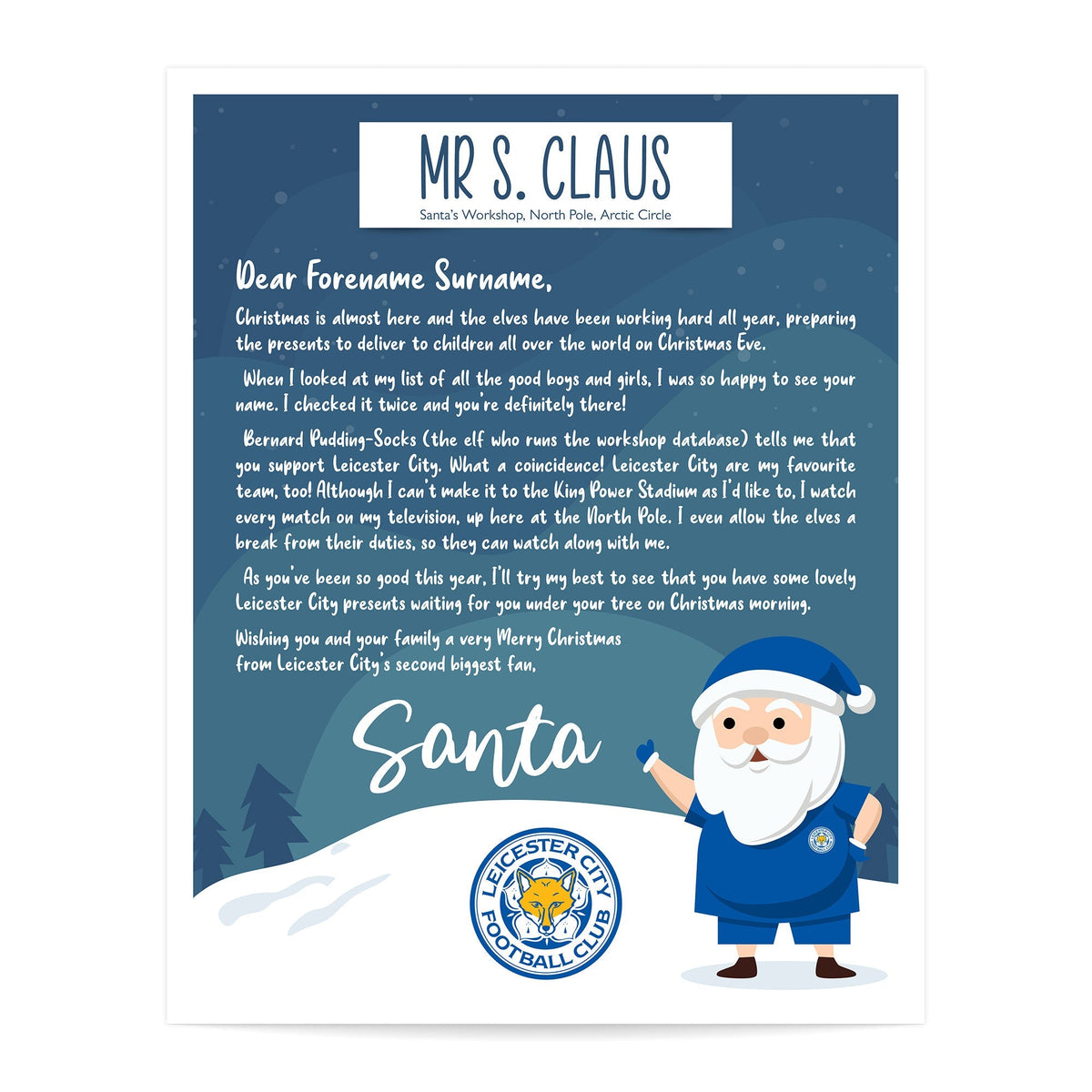 Official Personalised Leicester City FC Letter from Santa